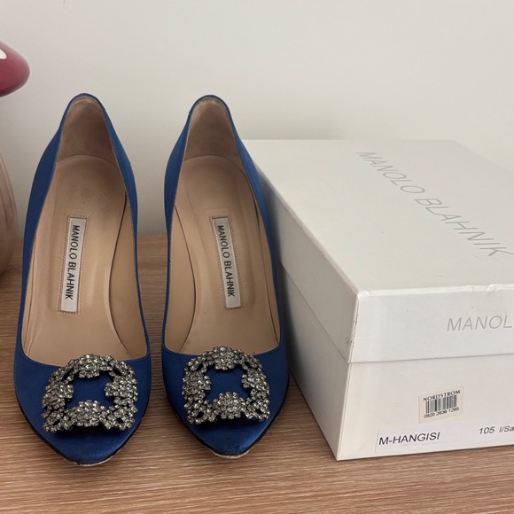 Manolo Blahnik | Shoes | Manolo Blahnik Royal Blue Embellished Heels ...